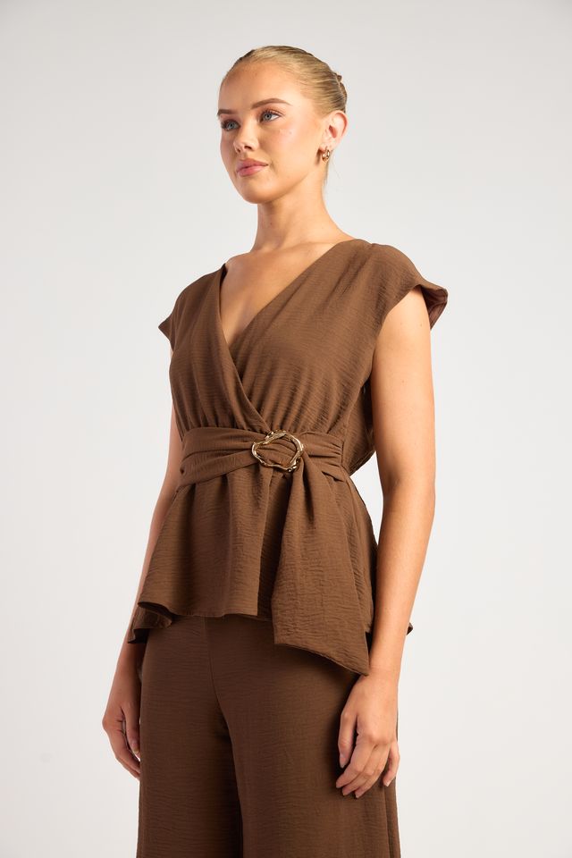 Cora Top With Gold Buckle - Brown – First Design